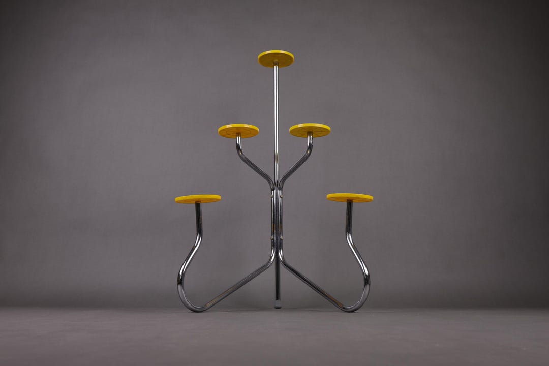 1960s Chrome Plant Stand | Yellow Vintage Flower Shelf | Mid-century ...