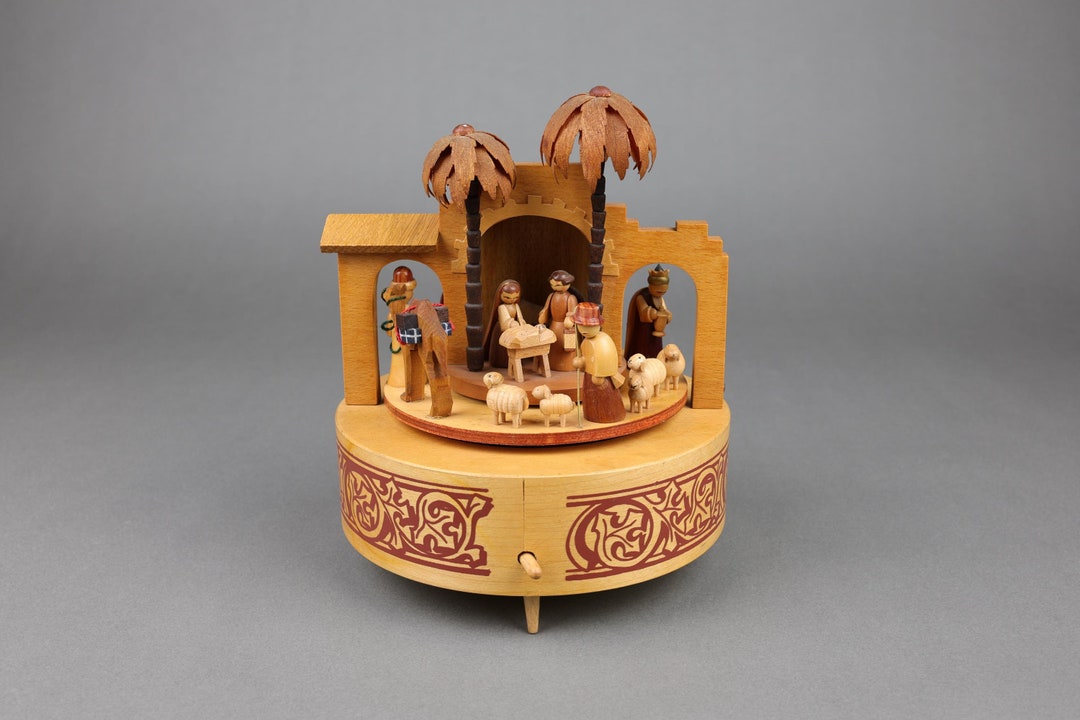 Vintage 1972 Handcrafted Wooden Nativity Scene Music Box: German Folk ...