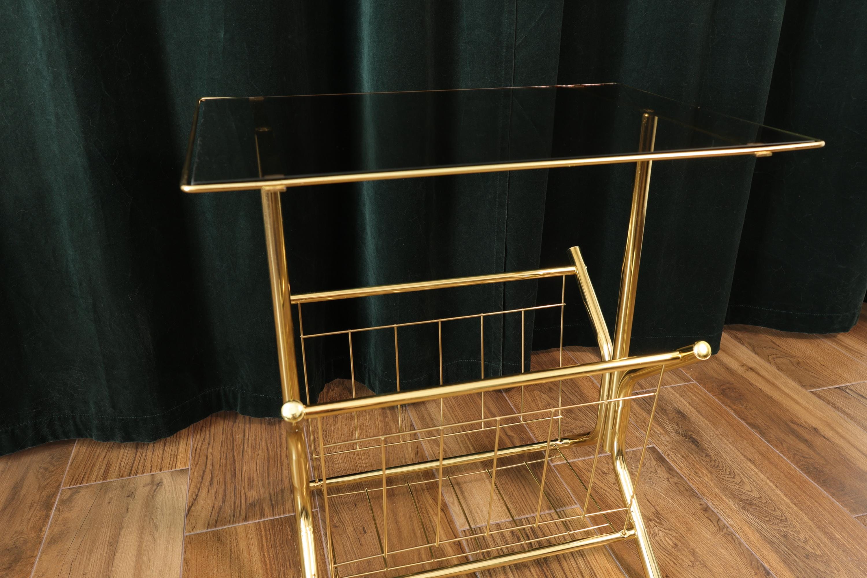 Vintage Gold Magazine Rack Table With Glass Side Table for Living Room ...