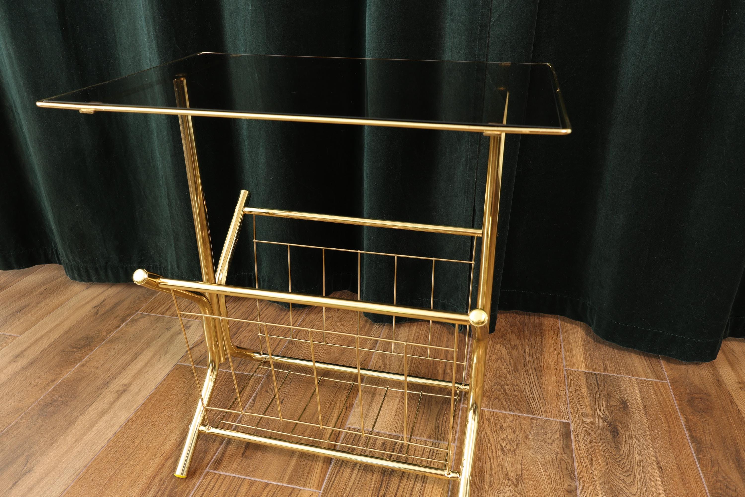 Vintage Gold Magazine Rack Table With Glass Side Table for Living Room ...