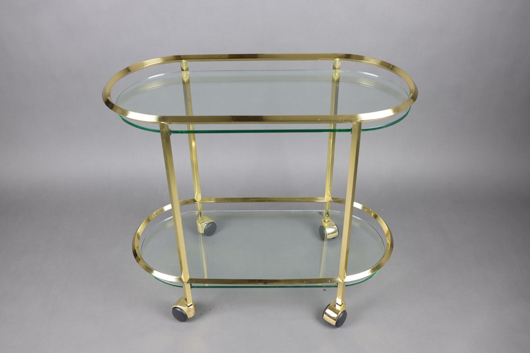 Vintage Gold Bar Cart | Glass Tea Trolley With Casters | Hollywood ...