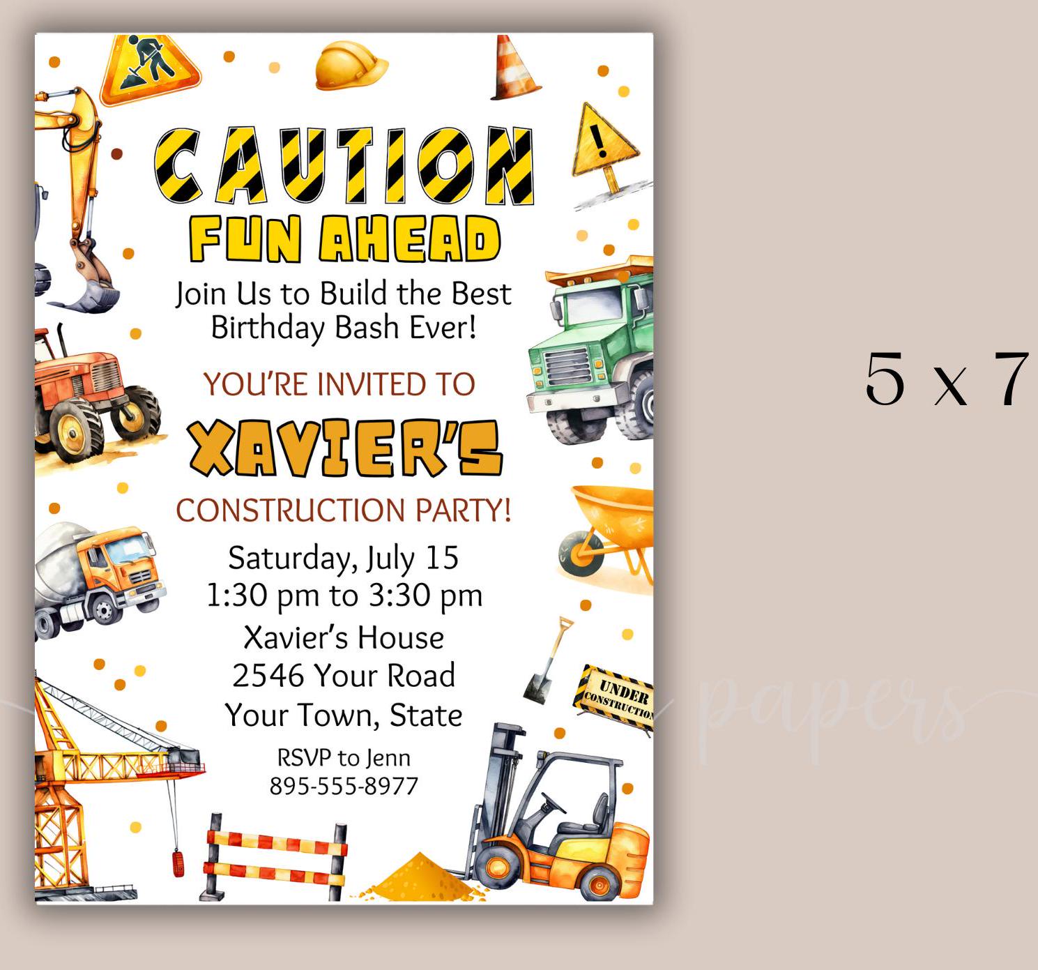 Editable Construction Birthday Party Invitation Template Construction ...