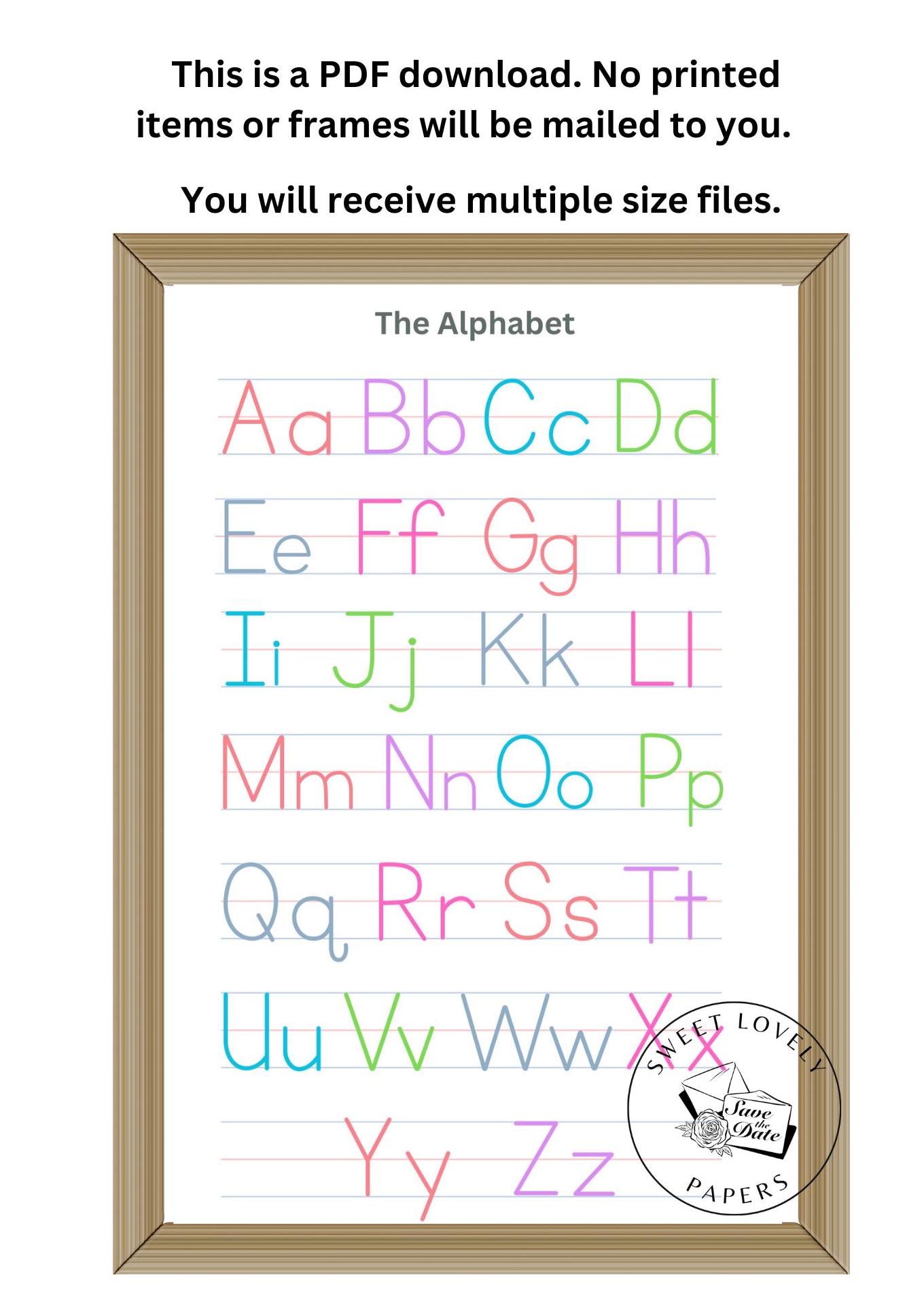Rainbow Alphabet Poster, Educational Wall Art Printable, Handwriting ...