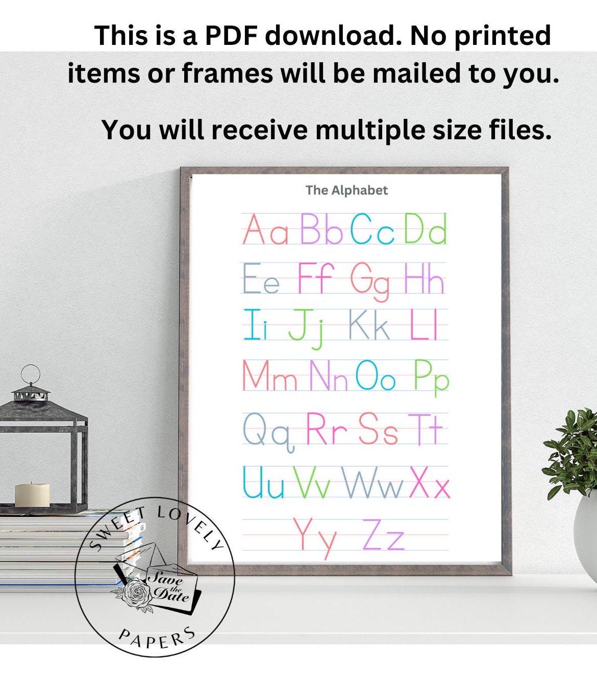 Rainbow Alphabet Poster, Educational Wall Art Printable, Handwriting ...