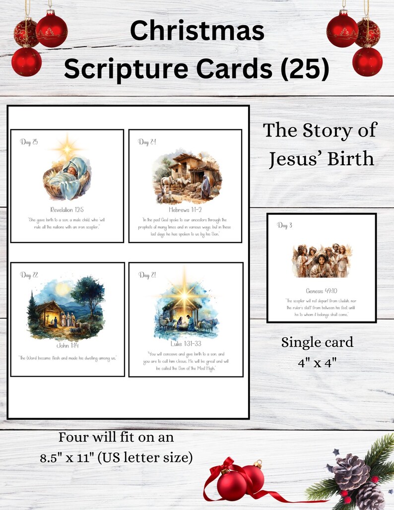 Birth of Jesus Scripture Cards for Kids, Christmas Scripture Cards ...