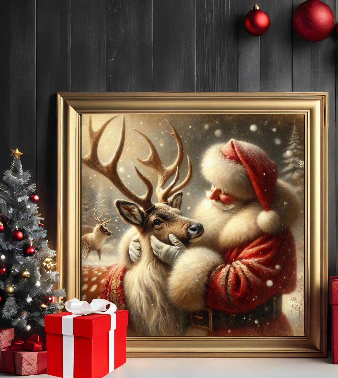 Retro Santa and Reindeer PDF Printable Digital Download Christmas PDF ...