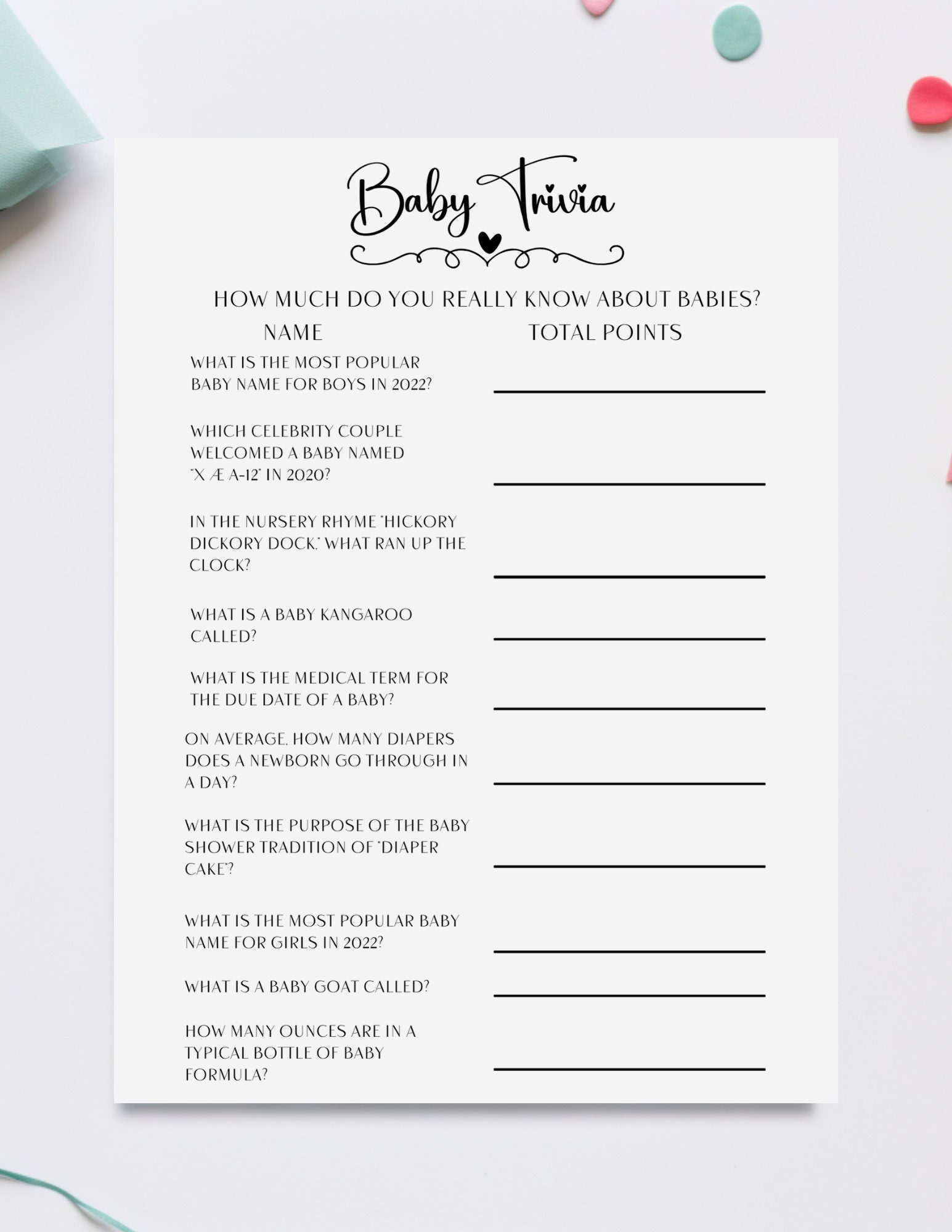 Baby Shower Trivia Game, Baby Shower Games, Baby Shower Trivia ...