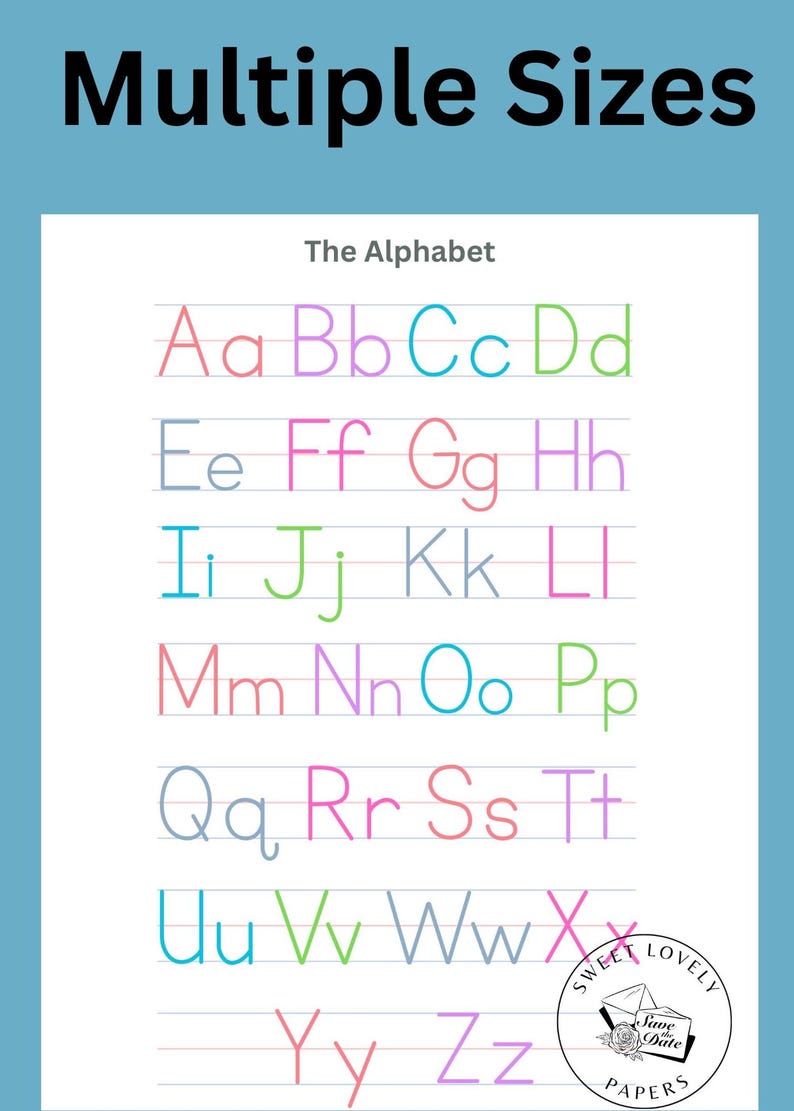 Rainbow Alphabet Poster, Educational Wall Art Printable, Handwriting ...