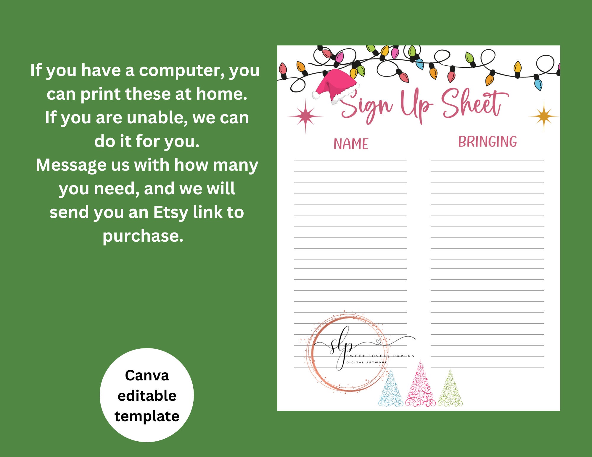 Editable Christmas Potluck Sign up Sheet, Work Potluck Sign up Sheet ...