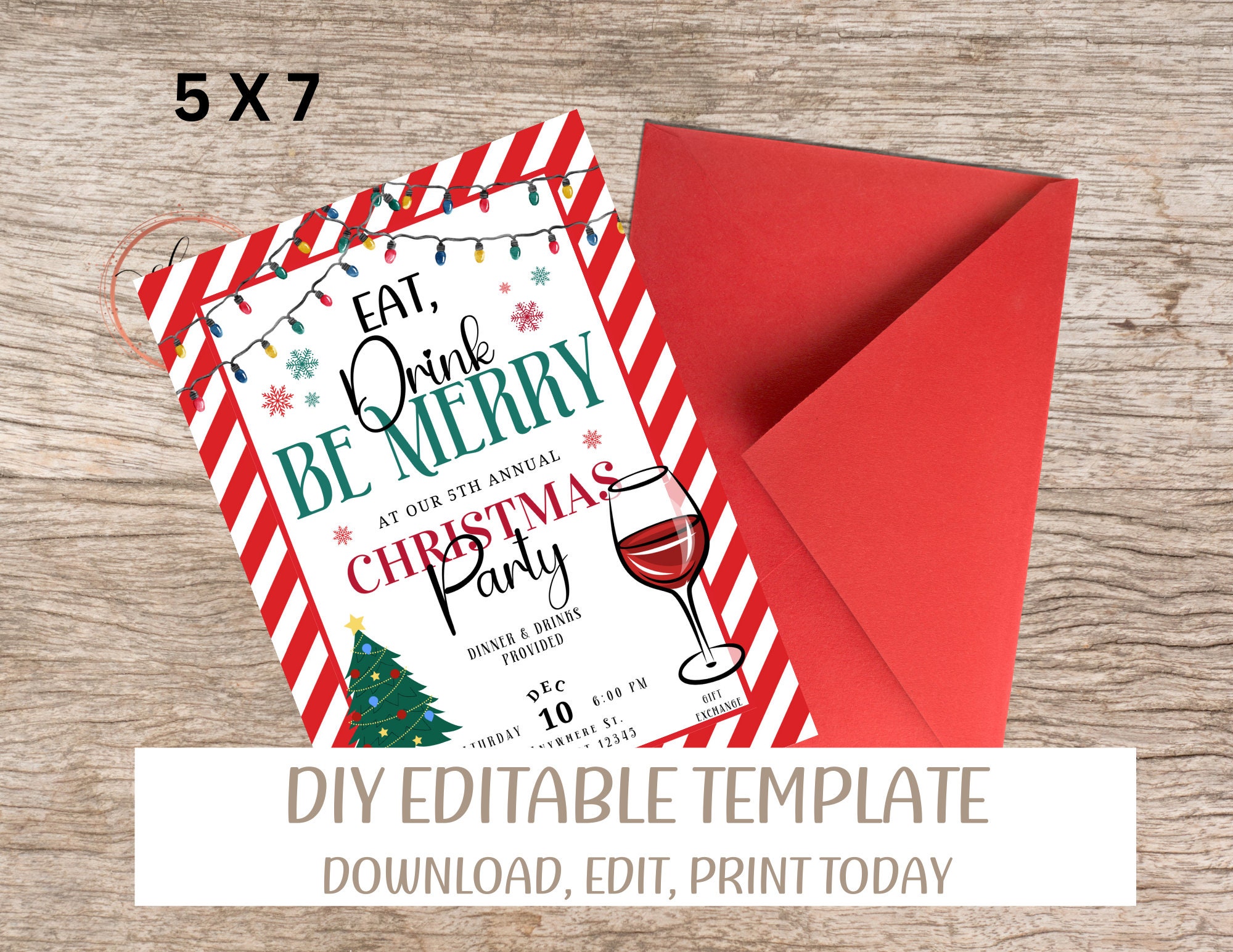 Editable Eat Drink Merry Christmas Party Invitation, Canva Template ...
