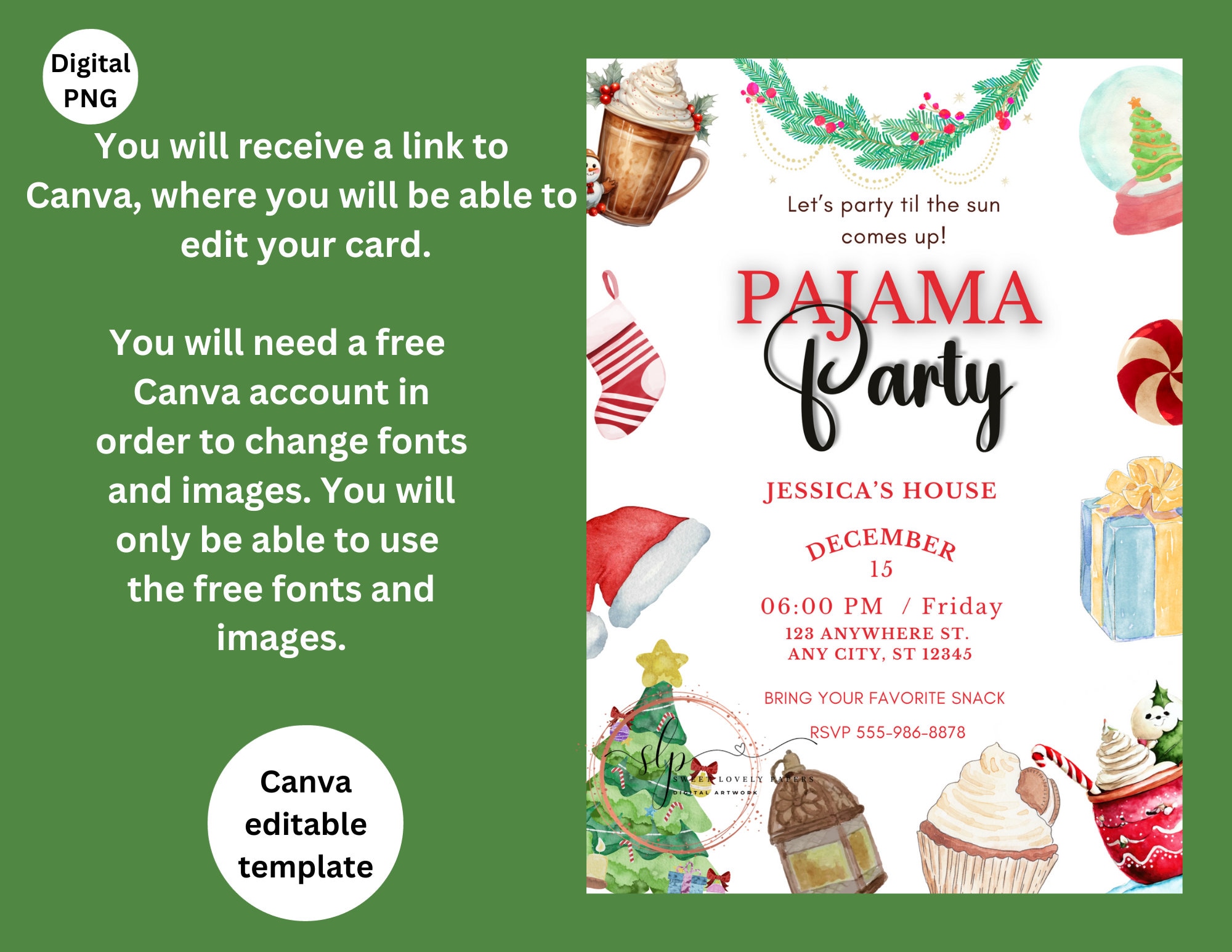 EDITABLE Pajama Christmas Party Template, Let's Party, Christmas Party ...