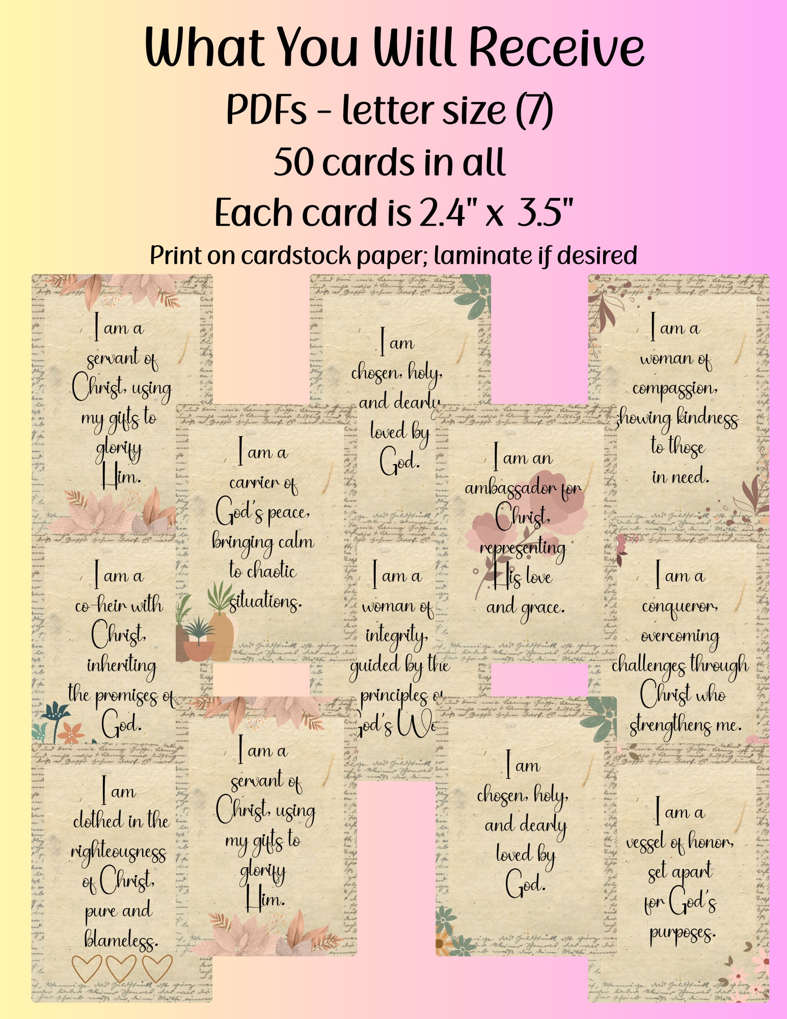 Christian Affirmation Cards, Feminine Affirmation Cards, Boho Christian ...