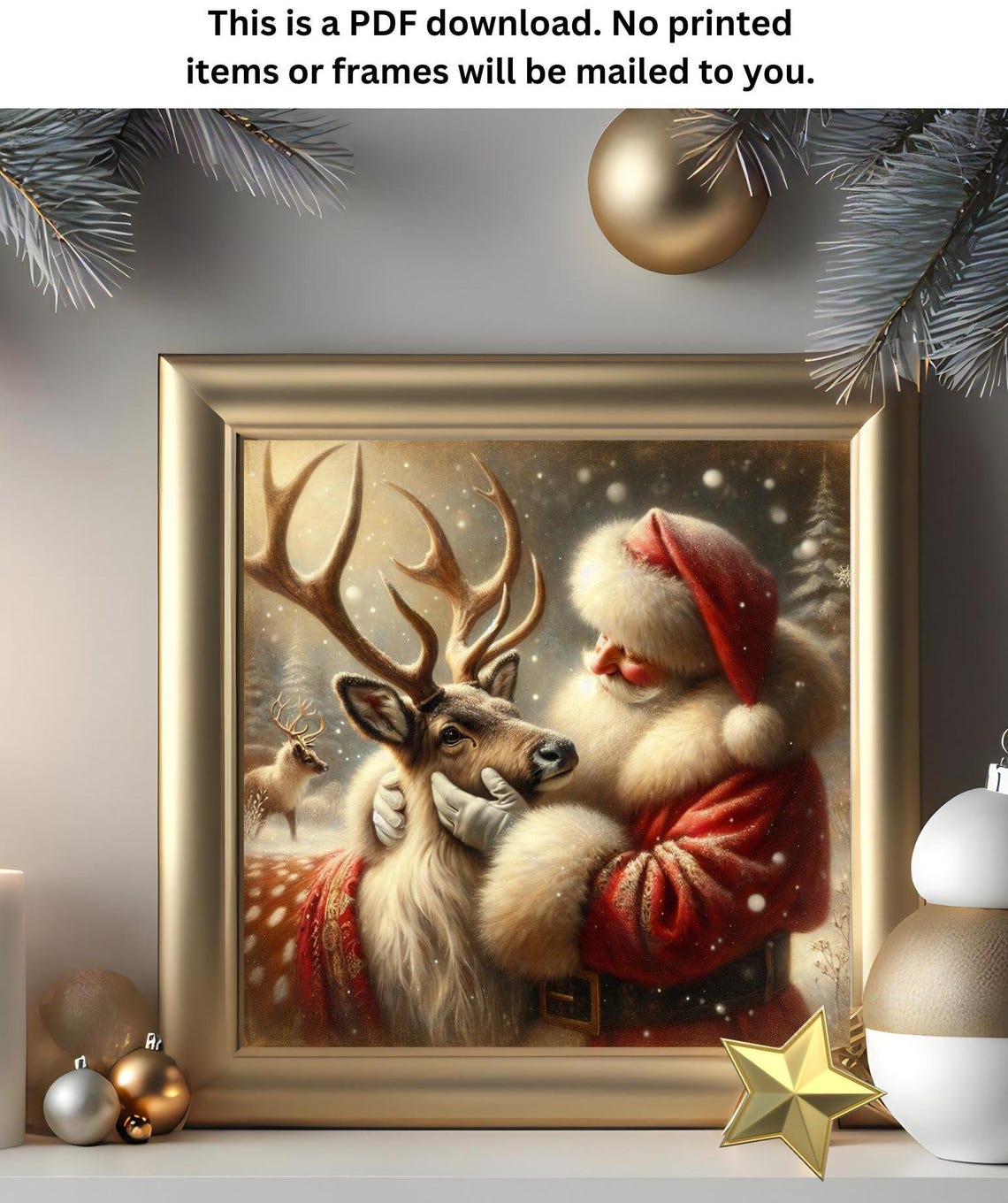 Retro Santa and Reindeer PDF Printable Digital Download Christmas PDF ...
