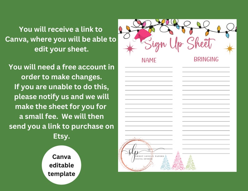 Editable Christmas Potluck Sign up Sheet, Work Potluck Sign up Sheet ...