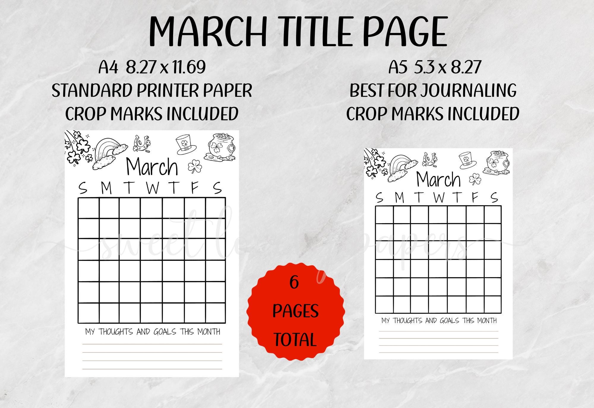 March Title Page PRINTABLE Calendar Printable Title Page Journal Title ...