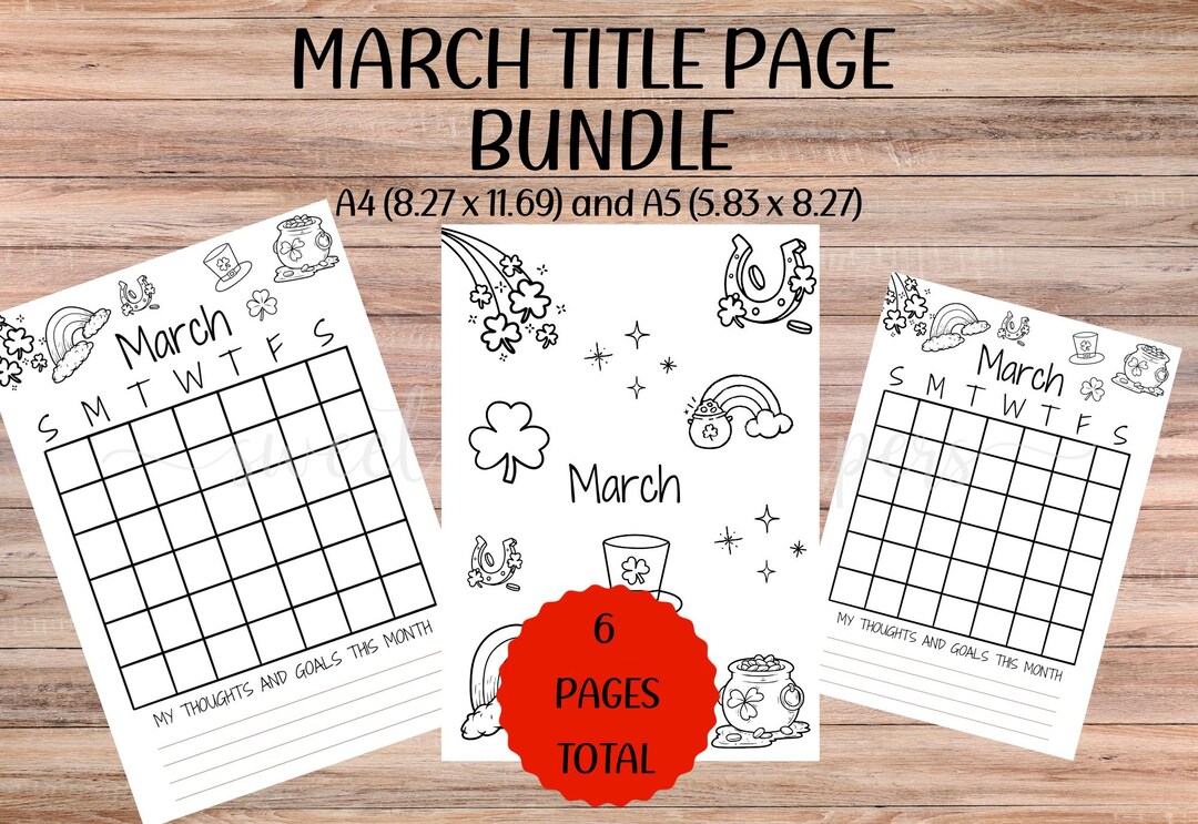 March Title Page PRINTABLE Calendar Printable Title Page Journal Title ...