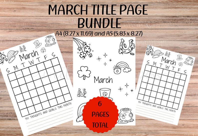 March Title Page PRINTABLE Calendar Printable Title Page Journal Title ...