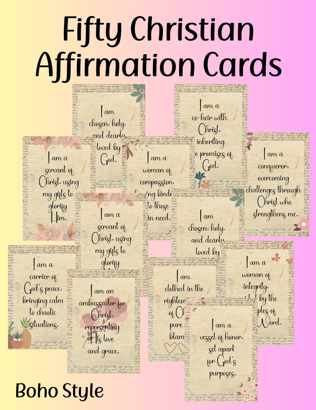 Christian Affirmation Cards, Feminine Affirmation Cards, Boho Christian ...