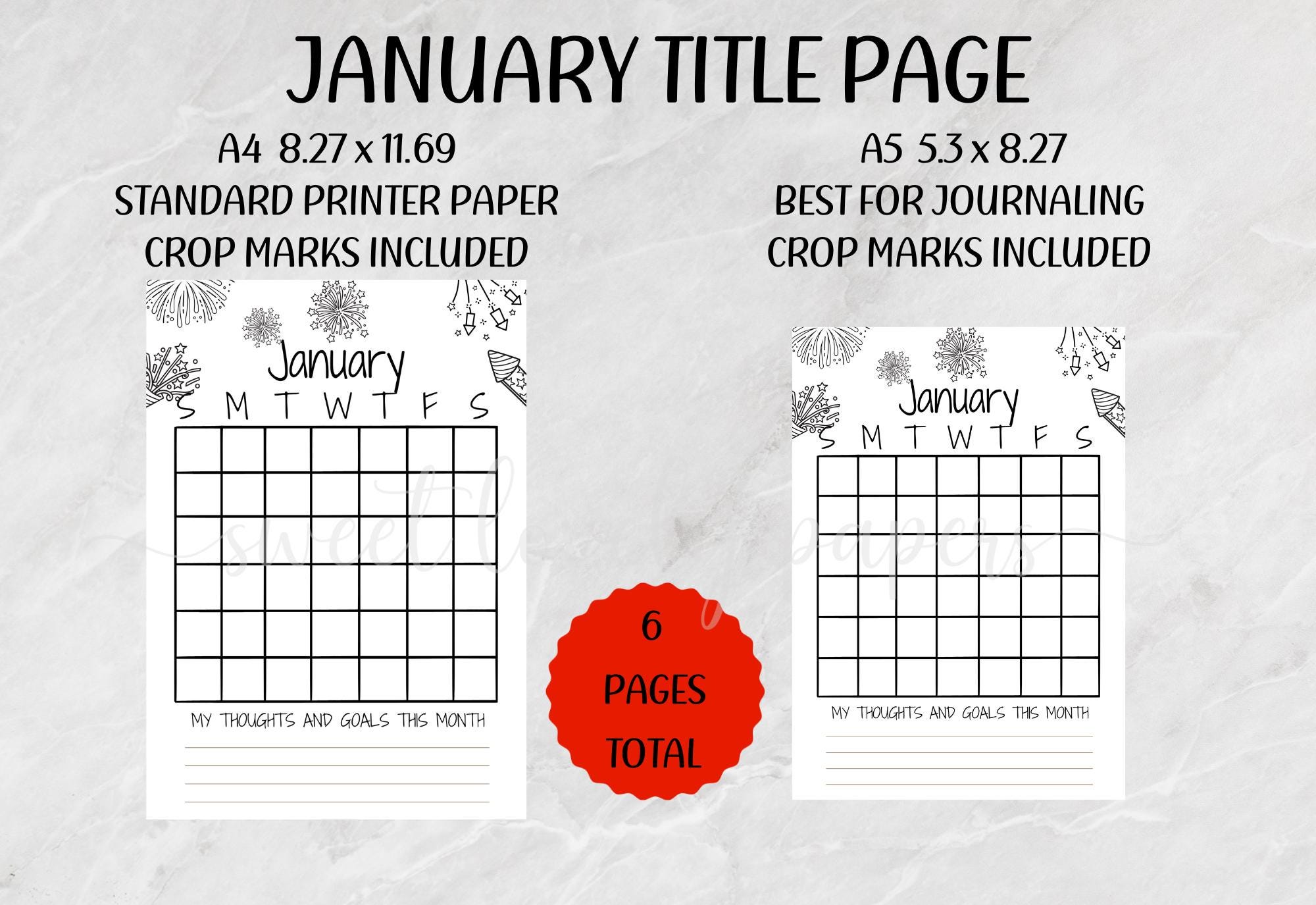 January Title Page PRINTABLE Calendar Printable Title Page Journal ...