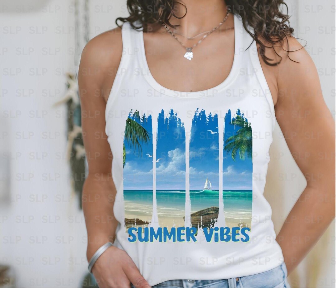 Summer Vibes Beach Scene PNG: Retro Sublimation Design (digital ...