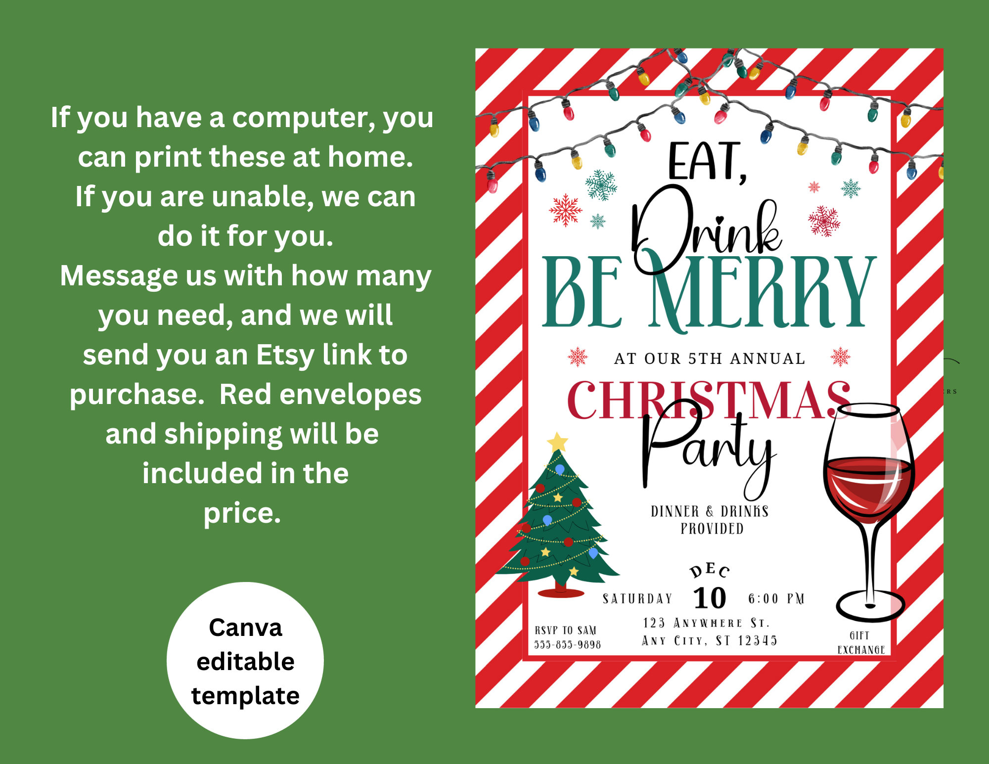 Editable Eat Drink Merry Christmas Party Invitation, Canva Template ...
