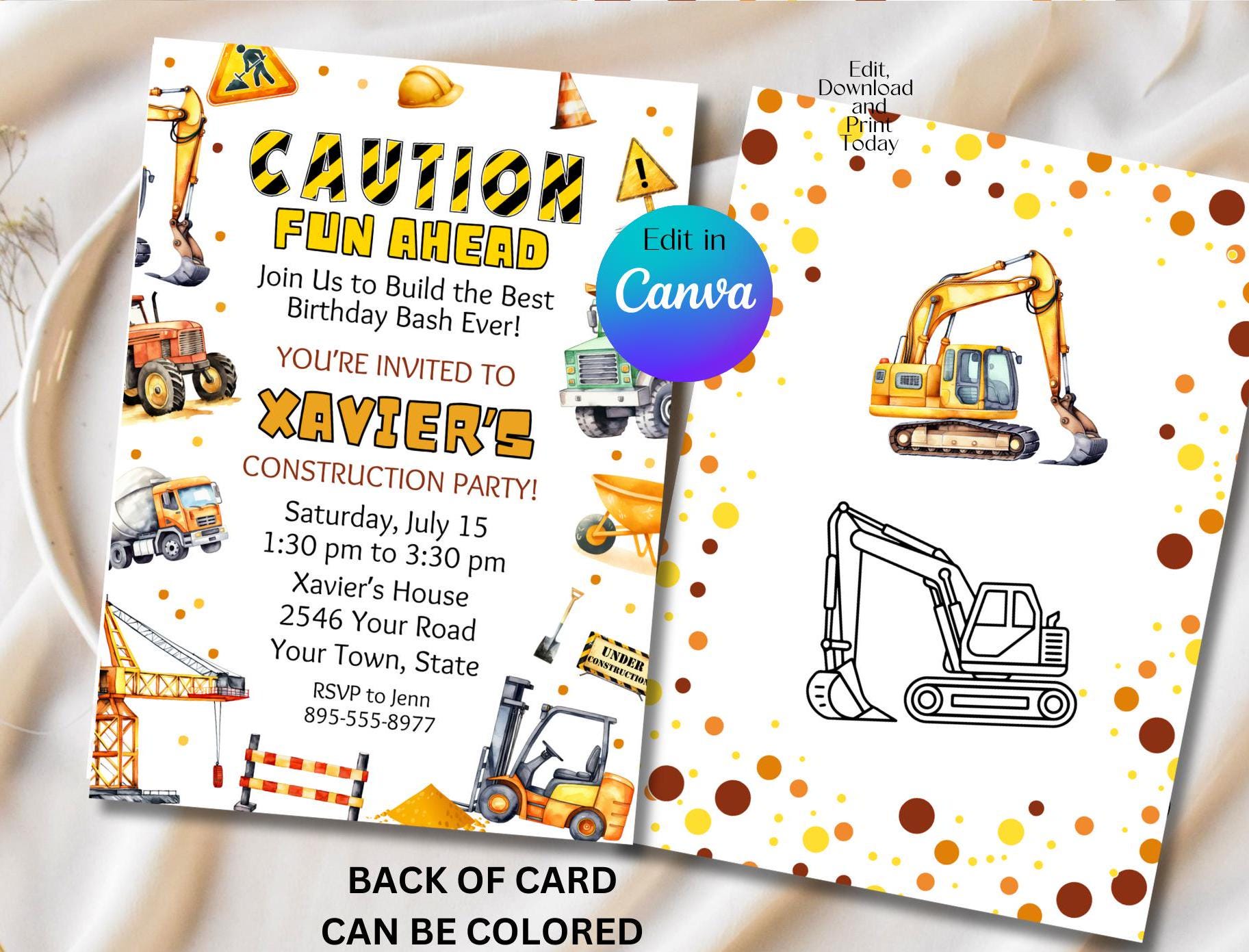 Editable Construction Birthday Party Invitation Template Construction ...