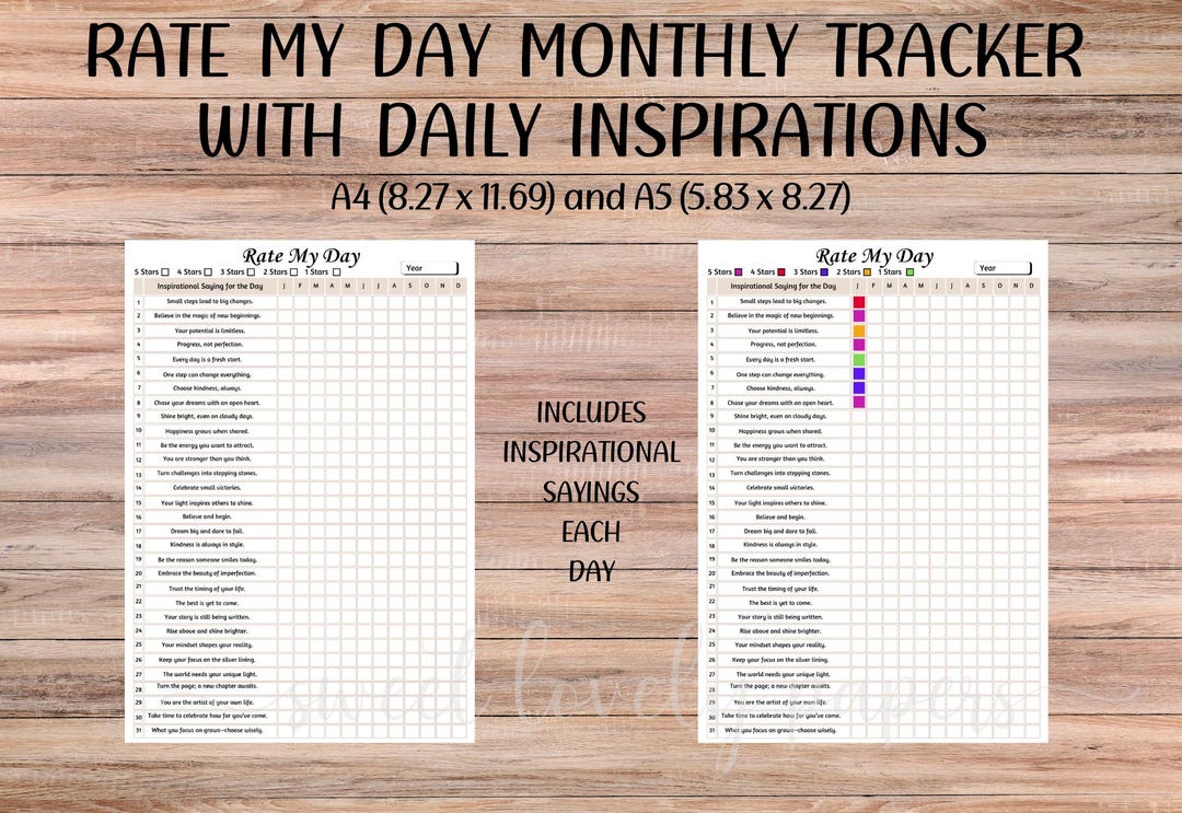 Rate My Day PRINTABLE Tracker Monthly Rate My Day Journal Page Monthly ...