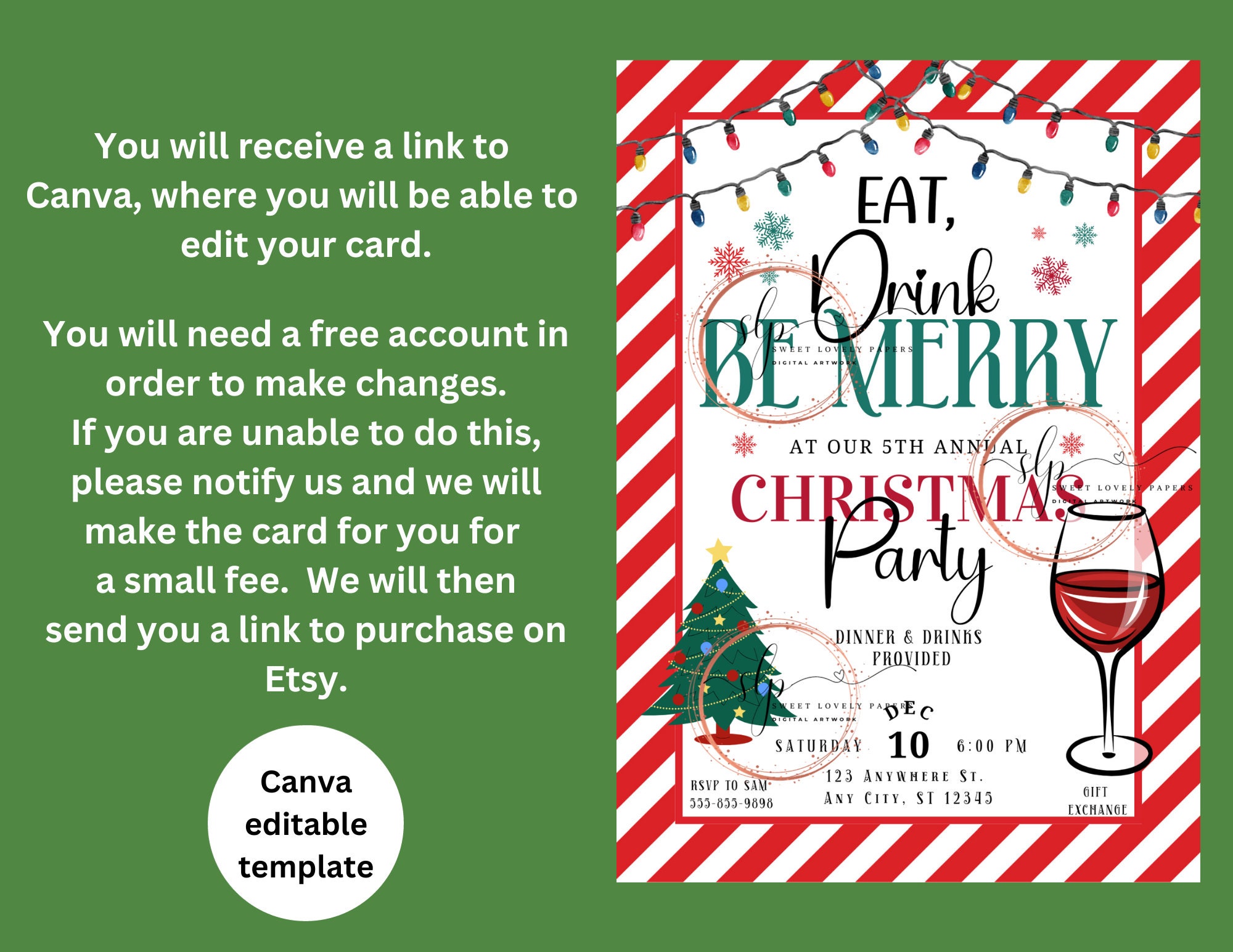 Editable Eat Drink Merry Christmas Party Invitation, Canva Template ...