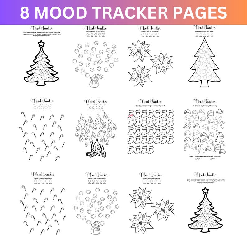 Mood Trackers Bundle, PRINTABLE Journal Pages, Two Sizes, Coloring ...