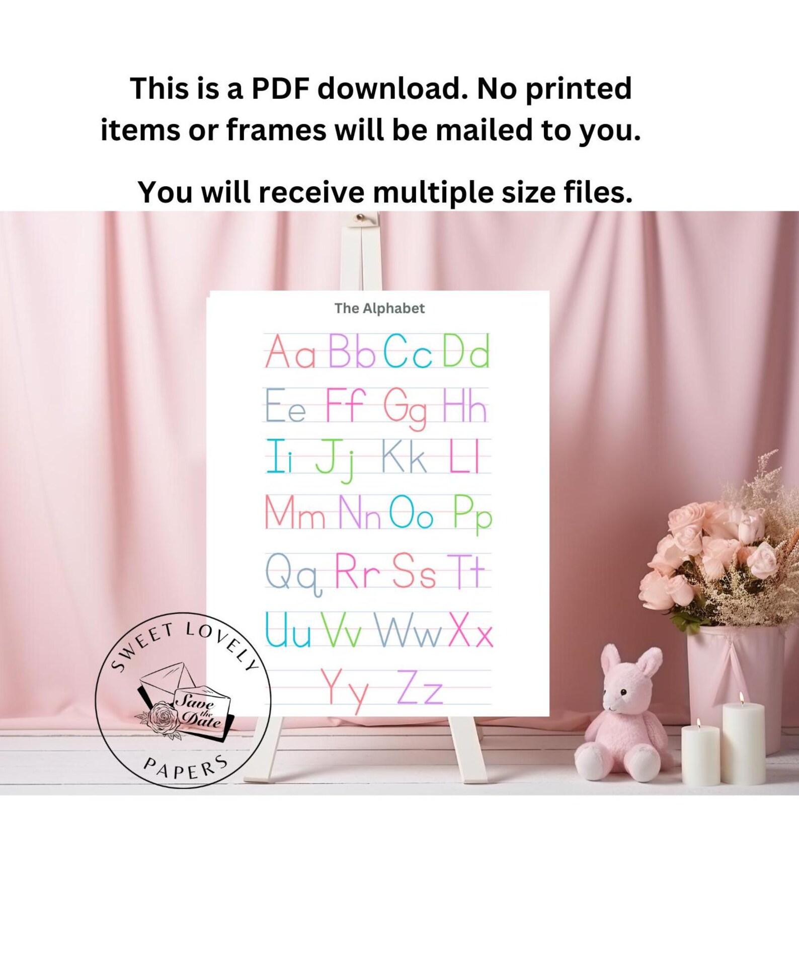 Rainbow Alphabet Poster, Educational Wall Art Printable, Handwriting ...