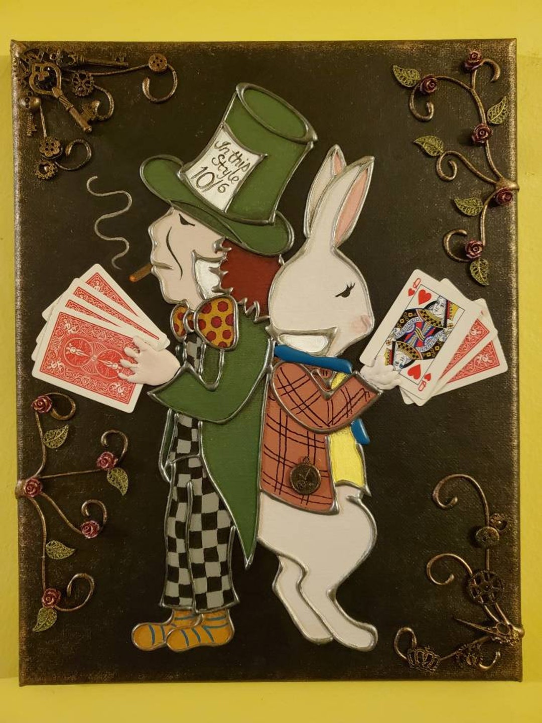 The Draw Mad Hatter and White Rabbit Painting - Etsy