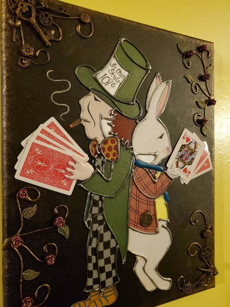 The Draw Mad Hatter and White Rabbit Painting - Etsy