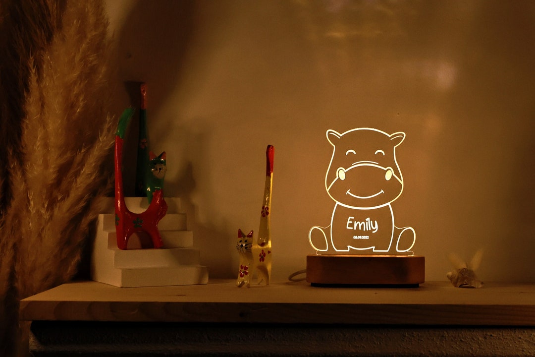 Custom Hippo Night Light With Name - LED Night Lamp for Kids - Name ...
