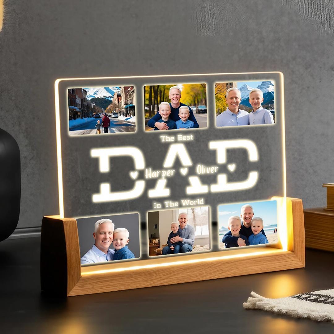 Personalized Dad LED Light - Custom Photo Desk Lamp - Acrylic Night ...