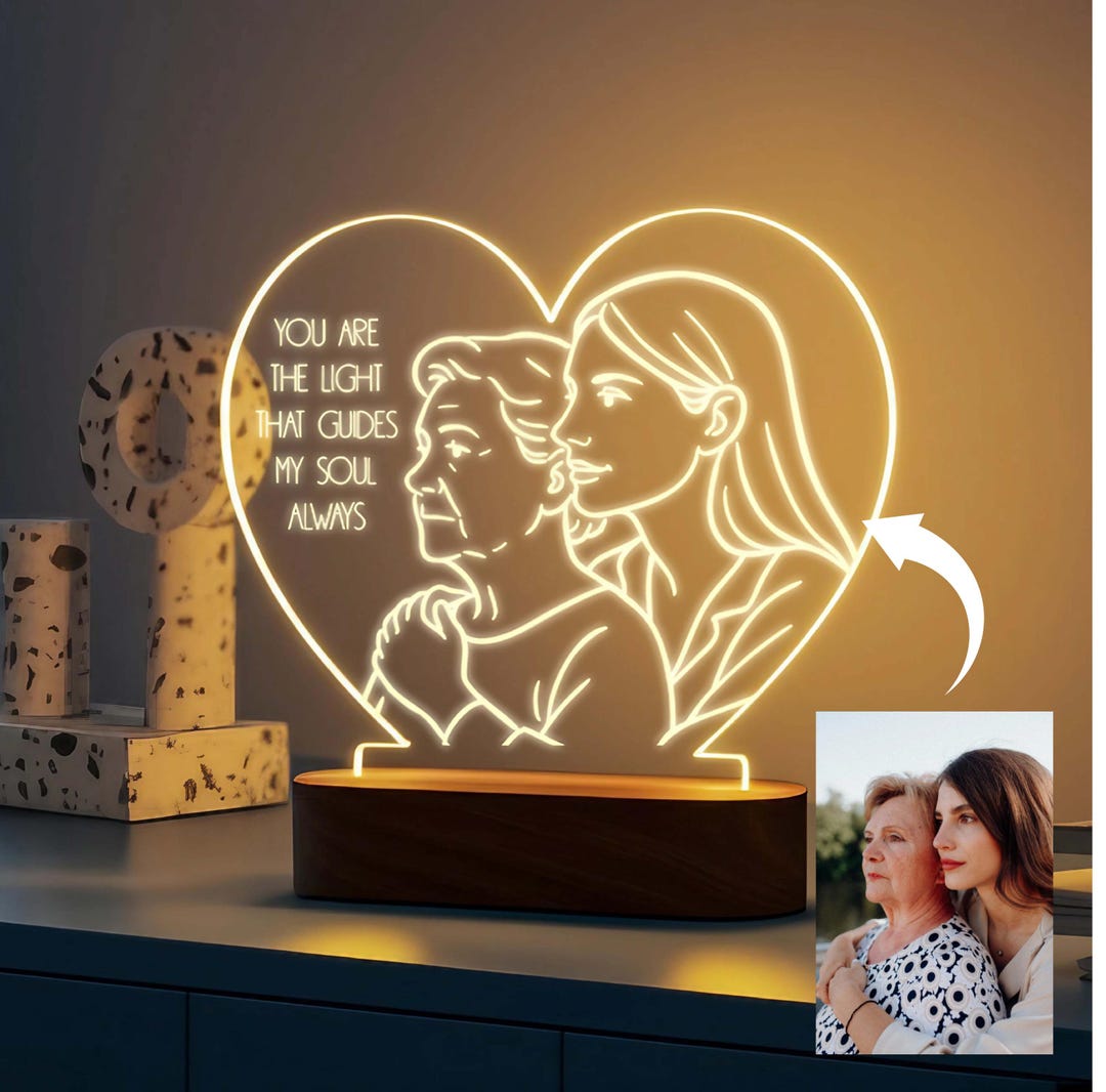 Mother’s Day Gift Personalized Line Art Lamp – Custom Heart Shaped ...