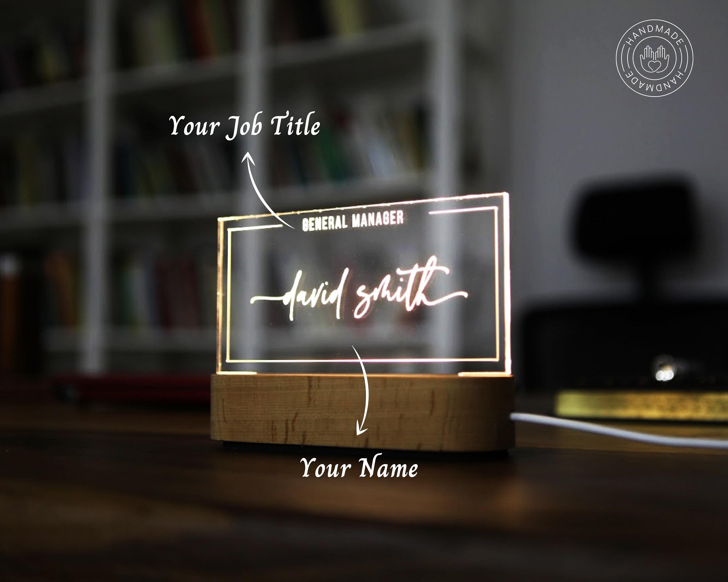 Personalized Desk Name Plate Night Light Minimalist Office - Etsy