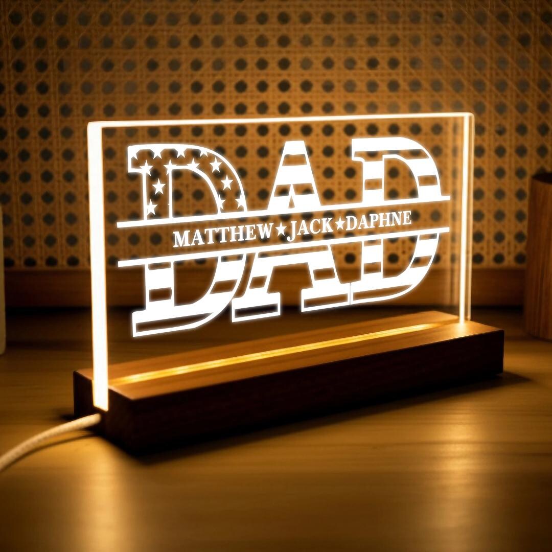 Father’s Day Gift American DAD LED Light, Custom Kids Names Engraved ...
