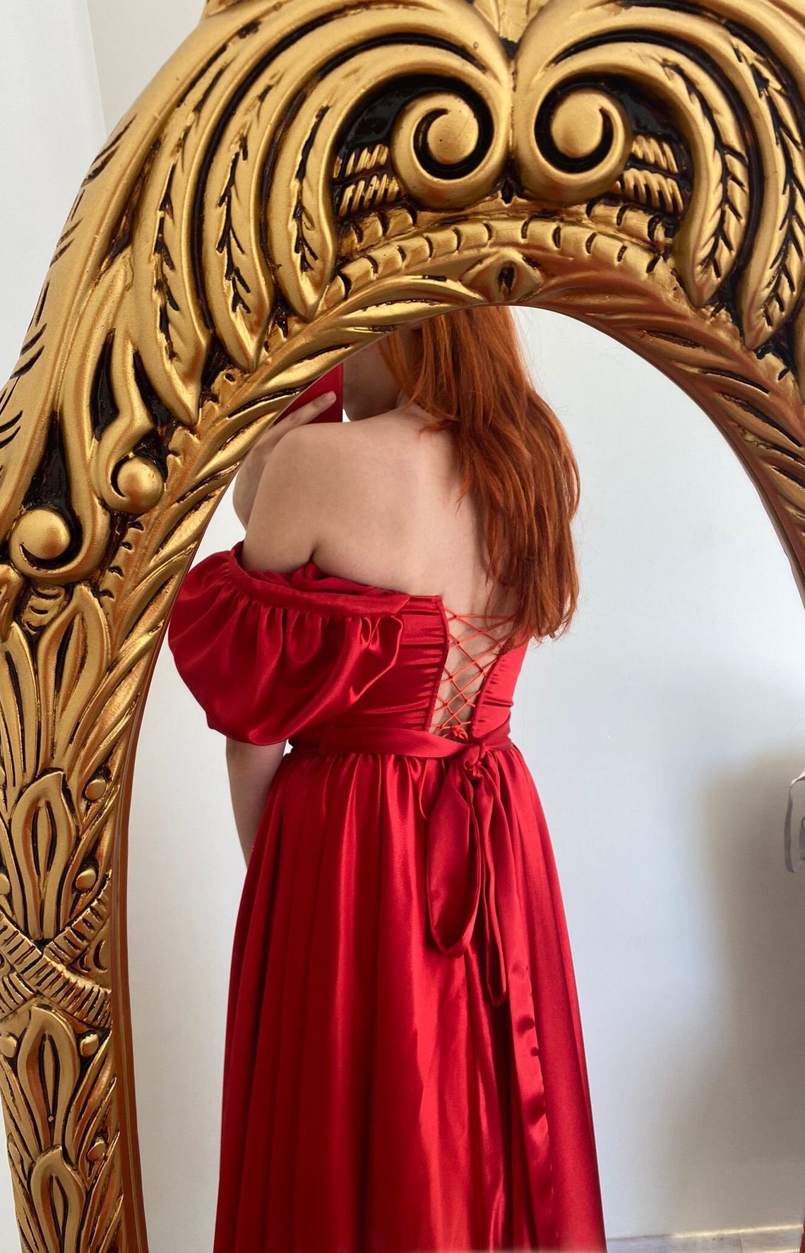 Vintage Style Red Satin Long Corset Dress/red Sleeve Corset - Etsy