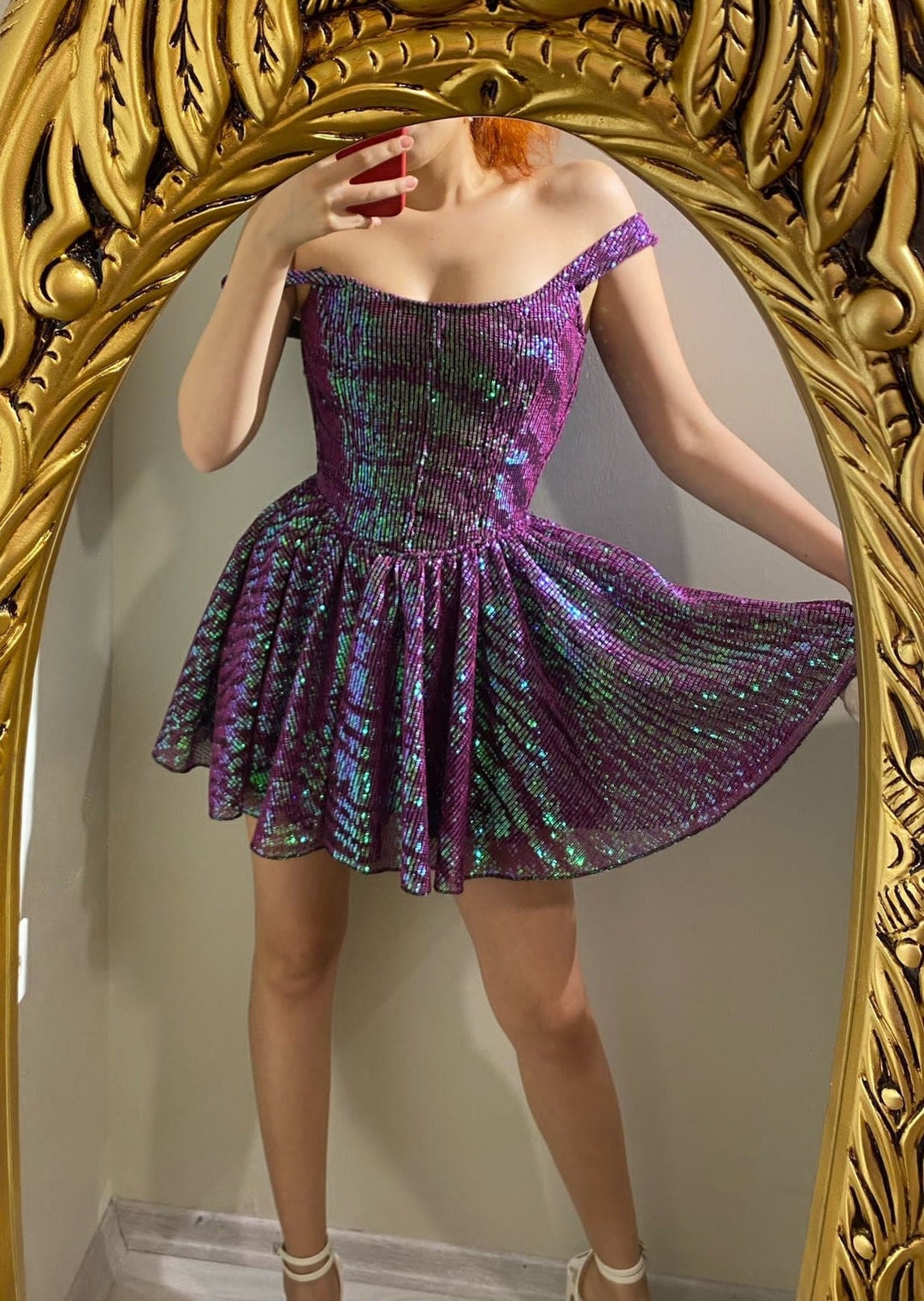 Purple Sequined Sparkly Corset Dress / Purple Sequin Strappy Short ...