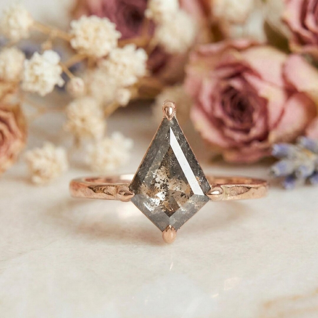 Kite Shape Salt & Pepper Diamond Engagement Ring | Handmade Geometric ...
