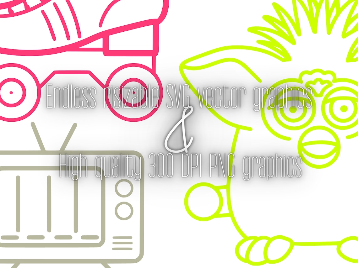 Vintage Retro Doodles Clipart - SVG PNG 80s 90s Outline Illustration ...