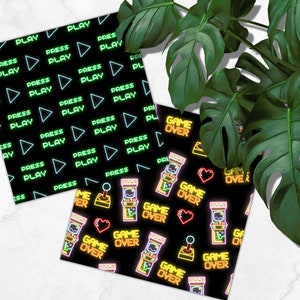 Retro Neon Video Game Digital Paper Set | Glowing Background | Nineties ...