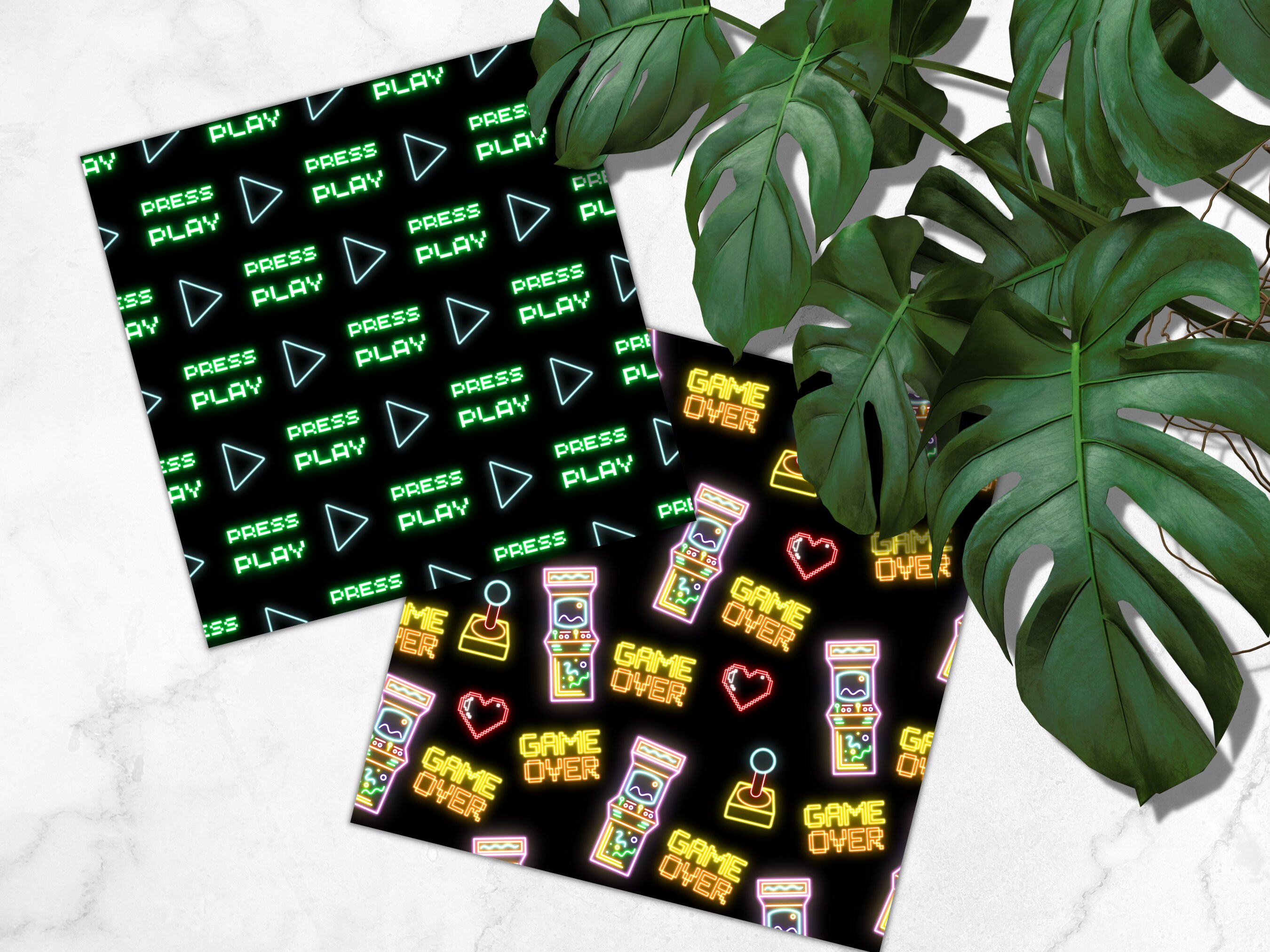 Retro Neon Video Game Digital Paper Set | Glowing Background | Nineties ...