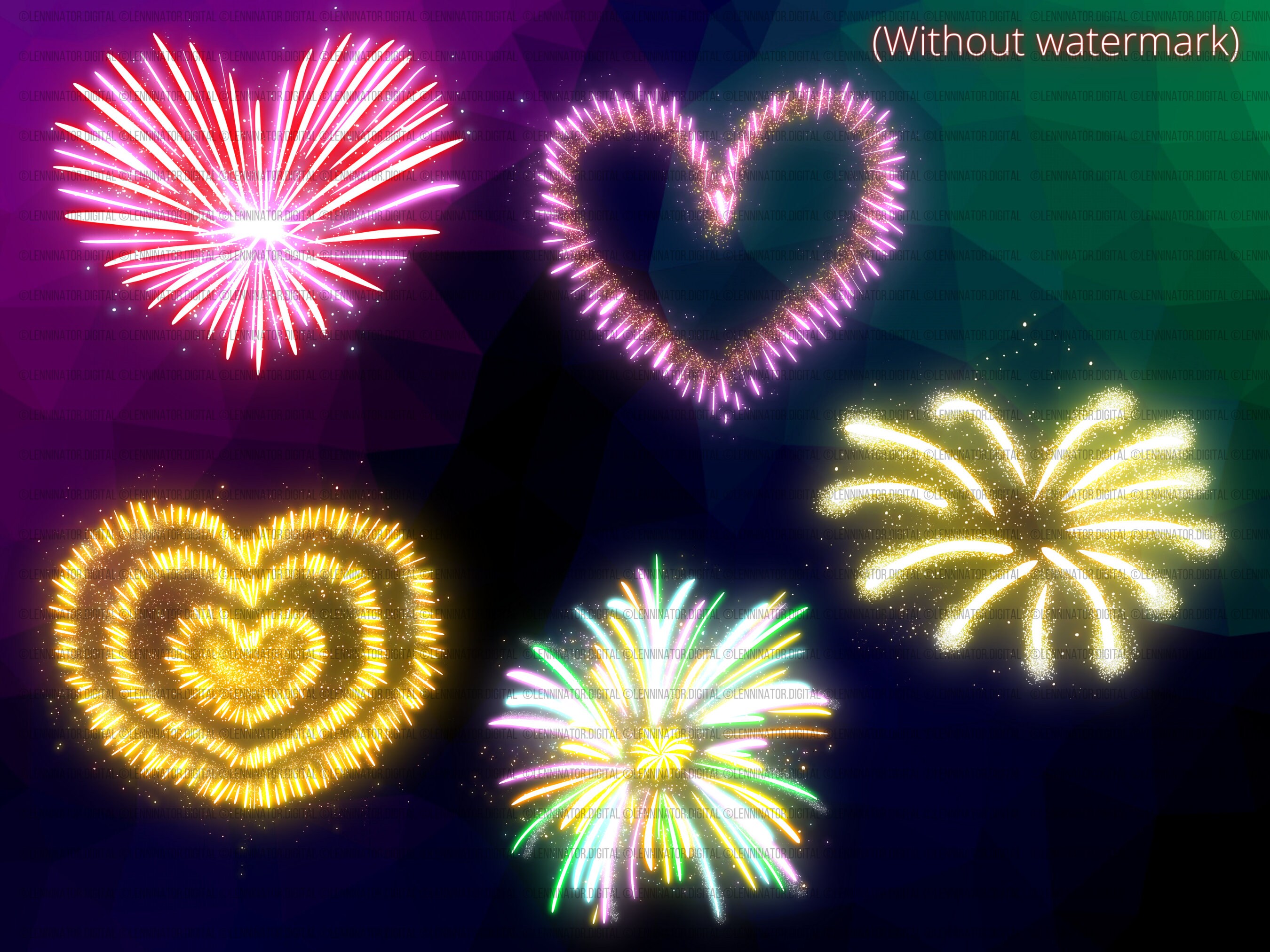 Neon Fireworks Clipart Bundle, Glowing PNG Digital Stickers ...