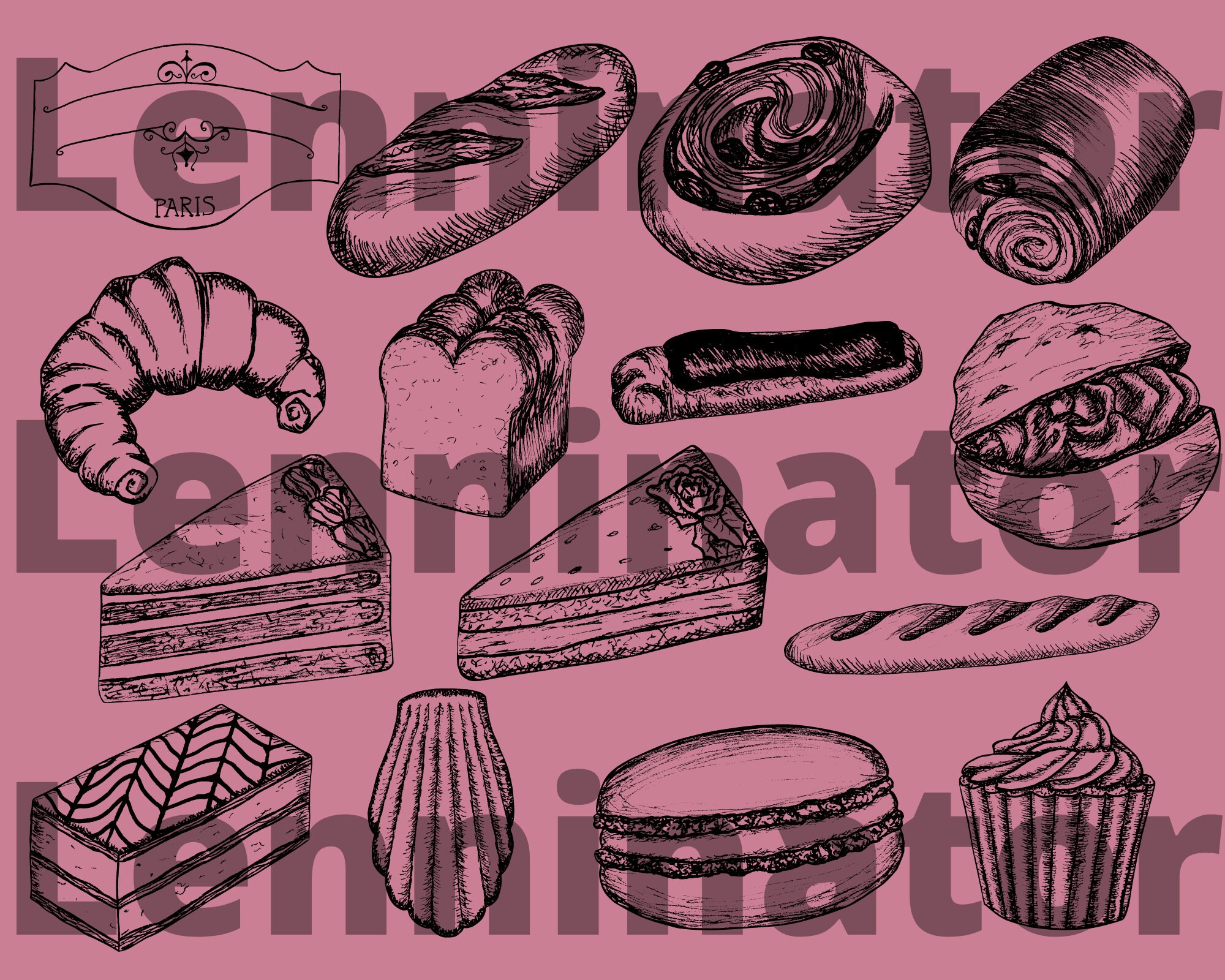 French Bakery Sketch Clipart Hand Drawn PNG SVG Pastry Cake Bread ...