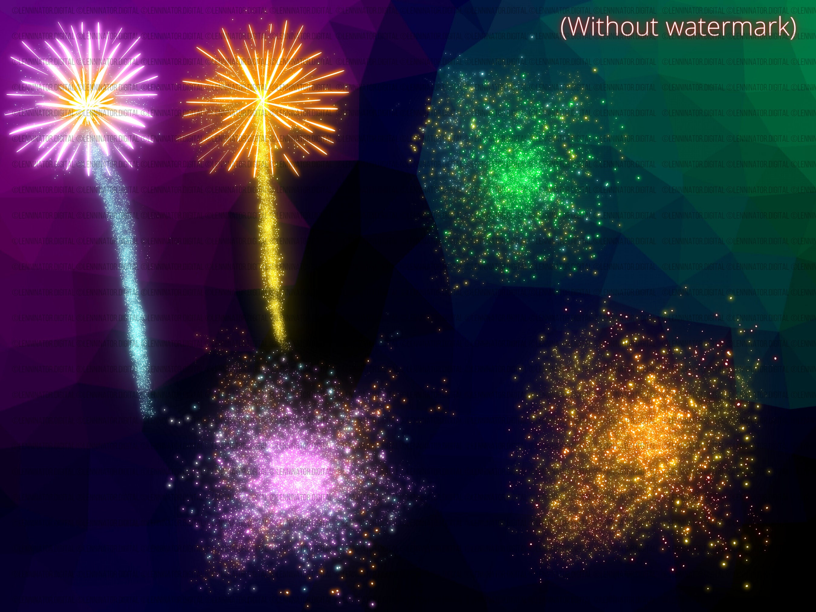 Neon Fireworks Clipart Bundle, Glowing PNG Digital Stickers ...