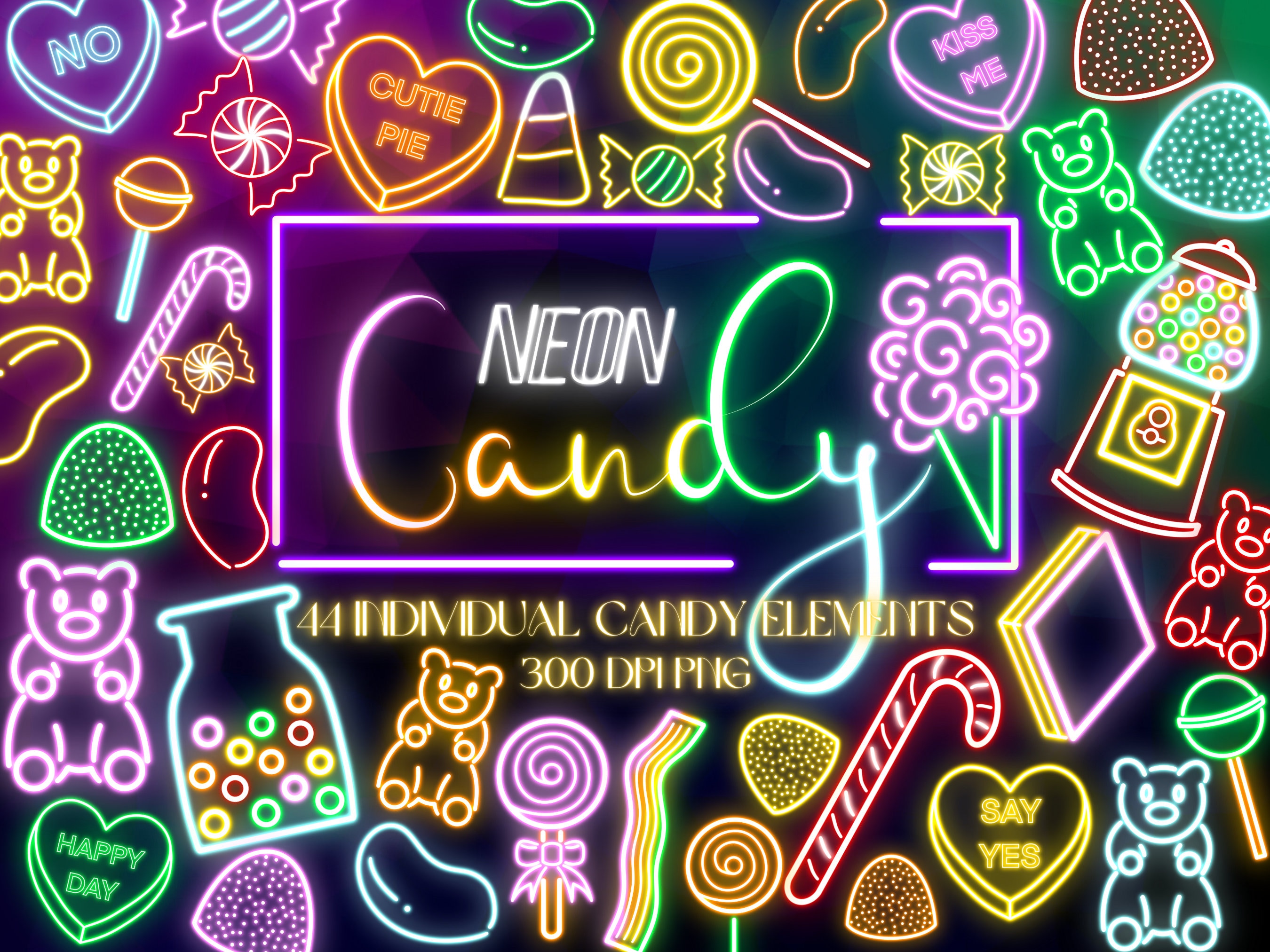 Neon Candy PNG Clipart Bundle Candy and Sweets Digital Download Glowing ...