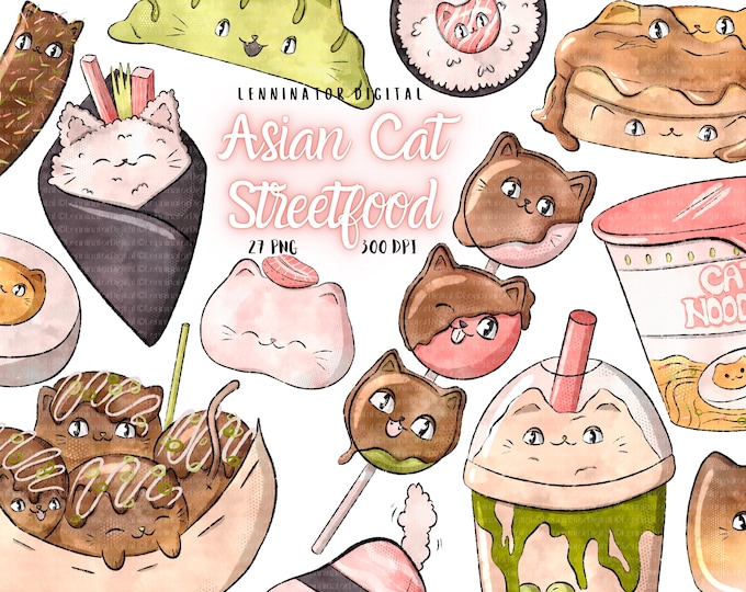 Kawaii Cat and Food PNG Bundle Cute Kitten Clipart Set Cat Lover Cat ...