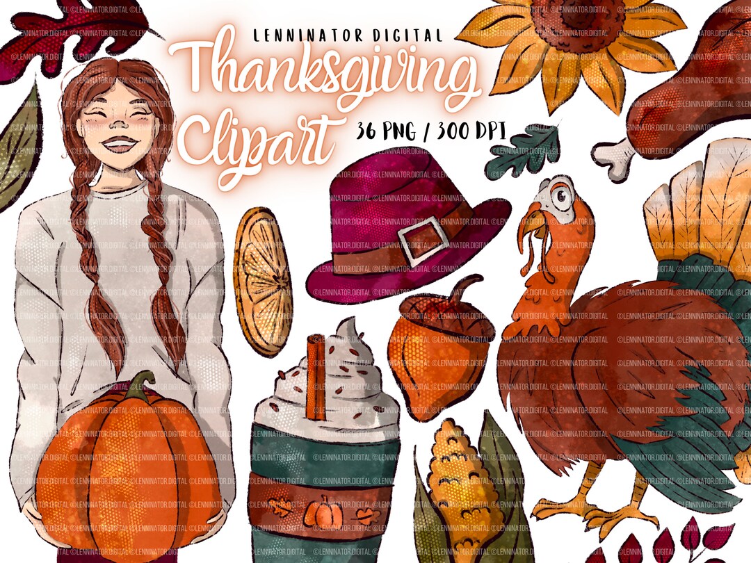 Watercolor Thanksgiving PNG Clipart - Hand Drawn Digital Fall Planner Stickers - Cute Fashion ...