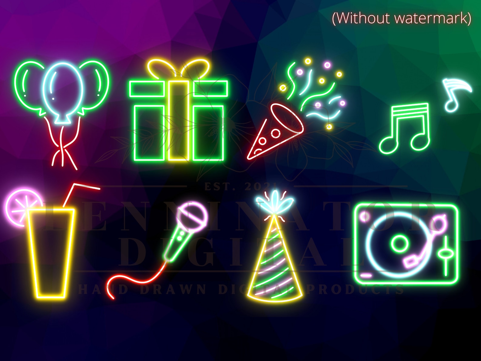Neon Birthday Clipart Bundle | Happy Birthday Digital Download | Party ...